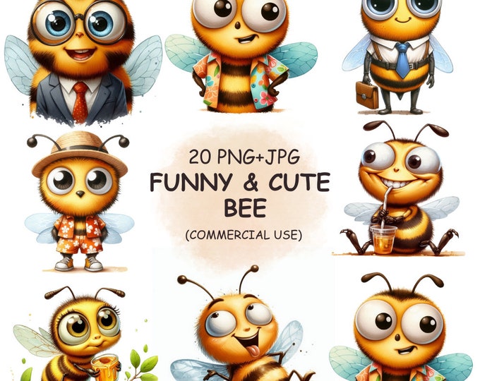 Quirky Bumble Bee Clipart Bundle 11 PNG | Transparent Backgrounds ...