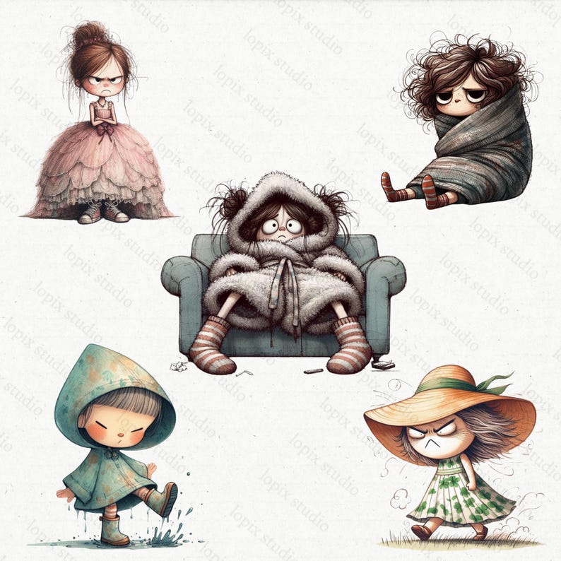 Grumpy Girls Clipart PNG Bundle - 30 Quirky Angry Attitude Girls ...