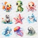 Cute Sea Life Creatures Clipart PNG Bundle 18 Watercolor Ocean Under ...