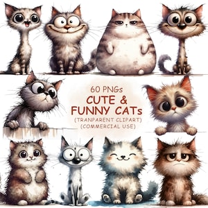 Frazzled Cat Clip Art 15 High Res Watercolor Jpgs for Junk Journaling ...