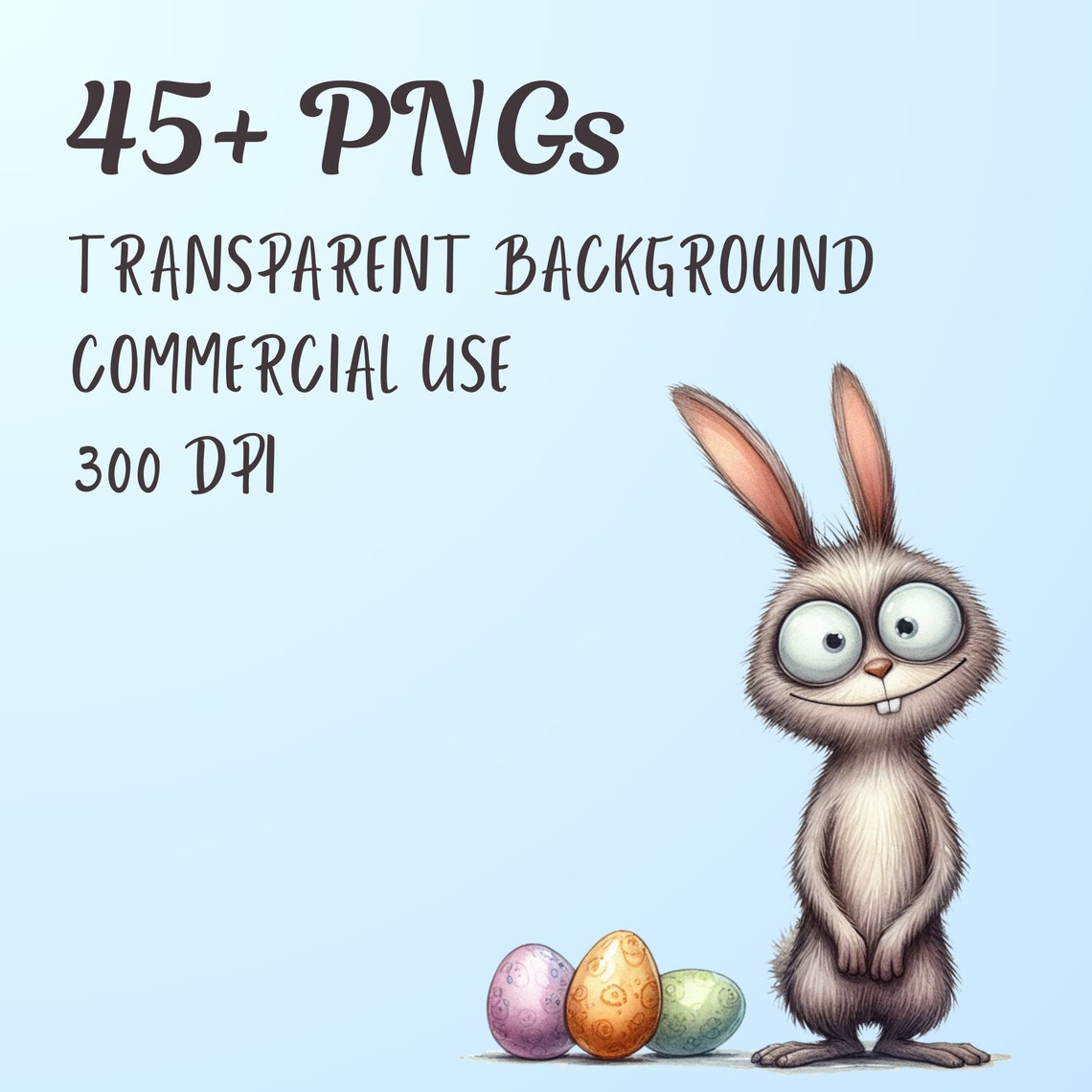 Funny Easter Bunny Clipart PNG Bundle - 45 Watercolor Quirky Rabbit ...