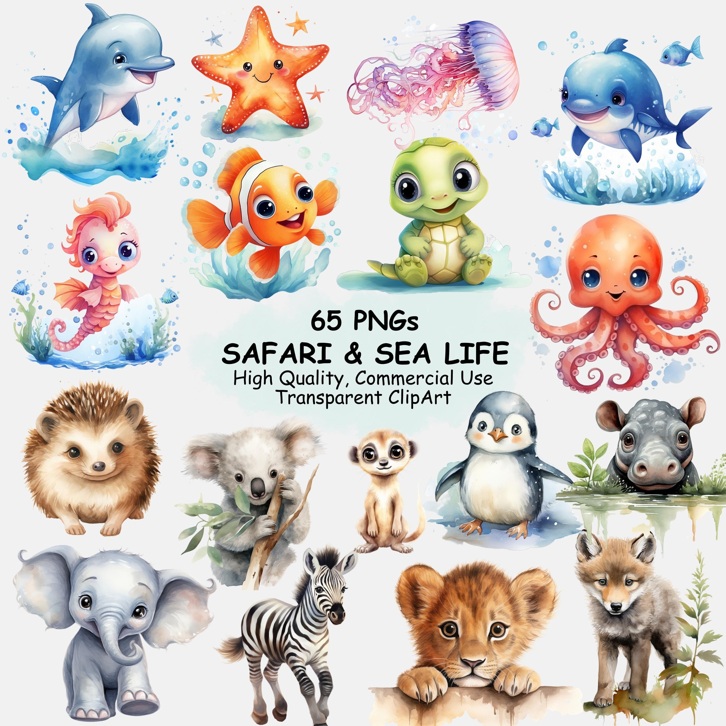 Cute Jungle and Sea Life Clipart Ocean Clipart, Safari Animals Clipart ...