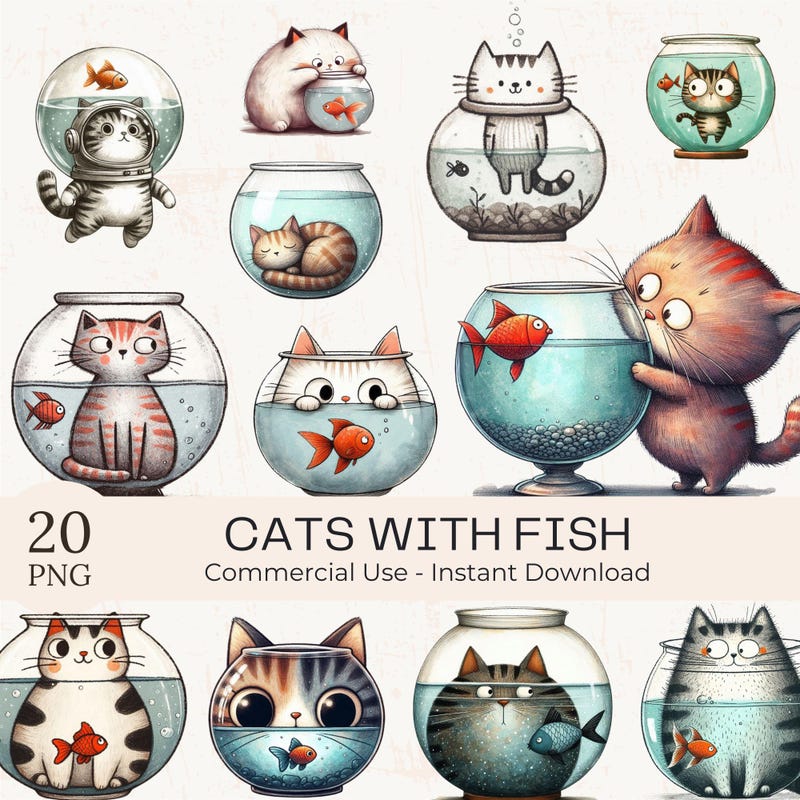 Cat and Fish Bowl - Etsy