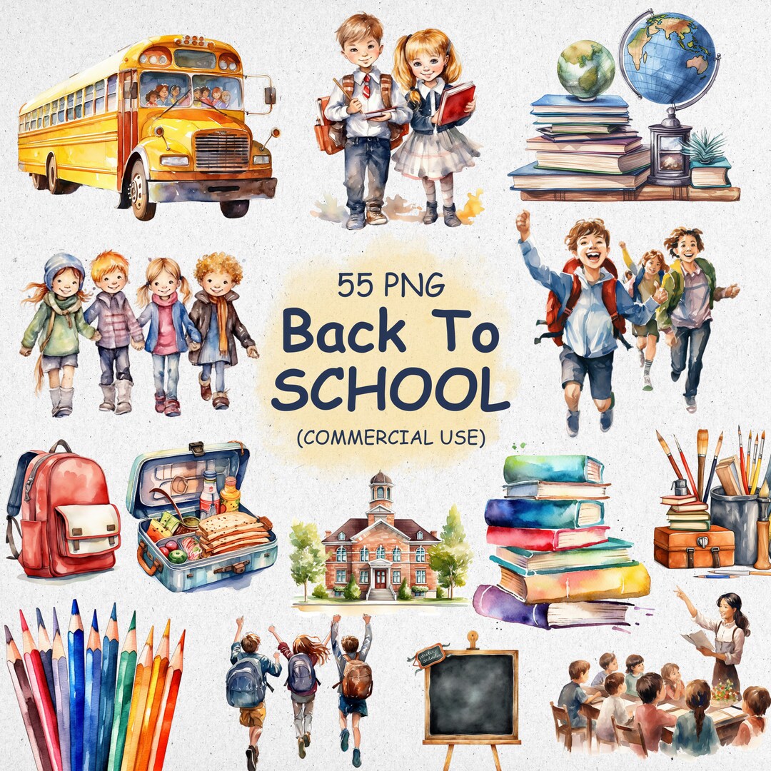 Back to School Clipart PNG for Teachers - 55 Watercolor Student ...