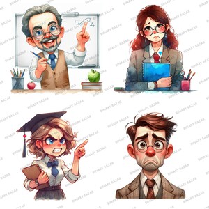 Funny Teacher Card Making Clipart PNG Bundle - 17 Cute Watercolor ...