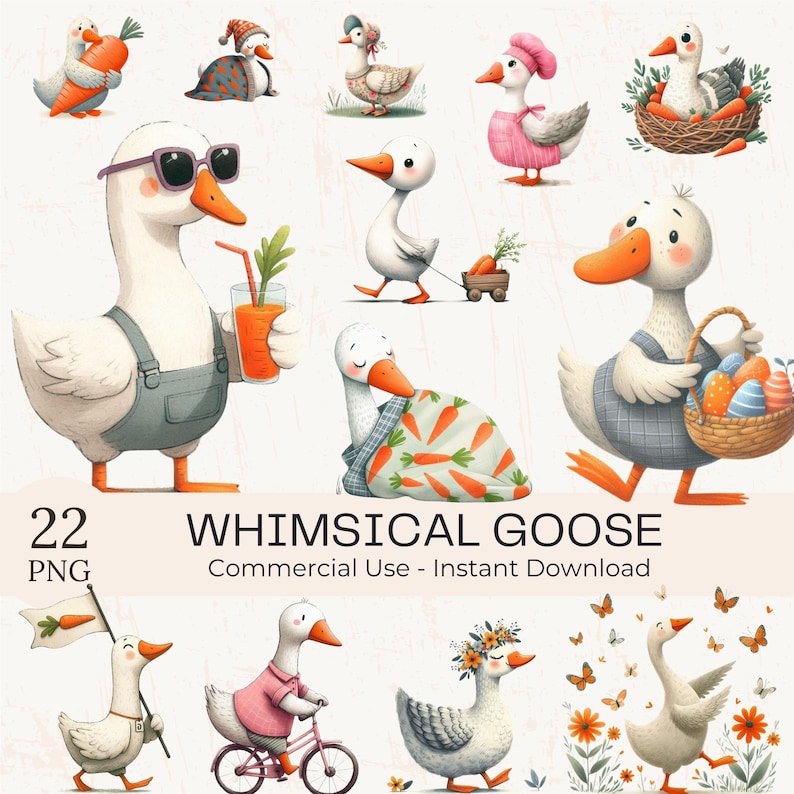 Silly Goose Clipart Bundle: 22 PNG & SVG Animated Geese (instant ...