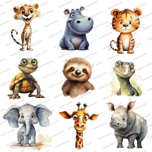 56 Funny & Cute Wild Animals Clipart PNG Bundle - Watercolor Safari ...