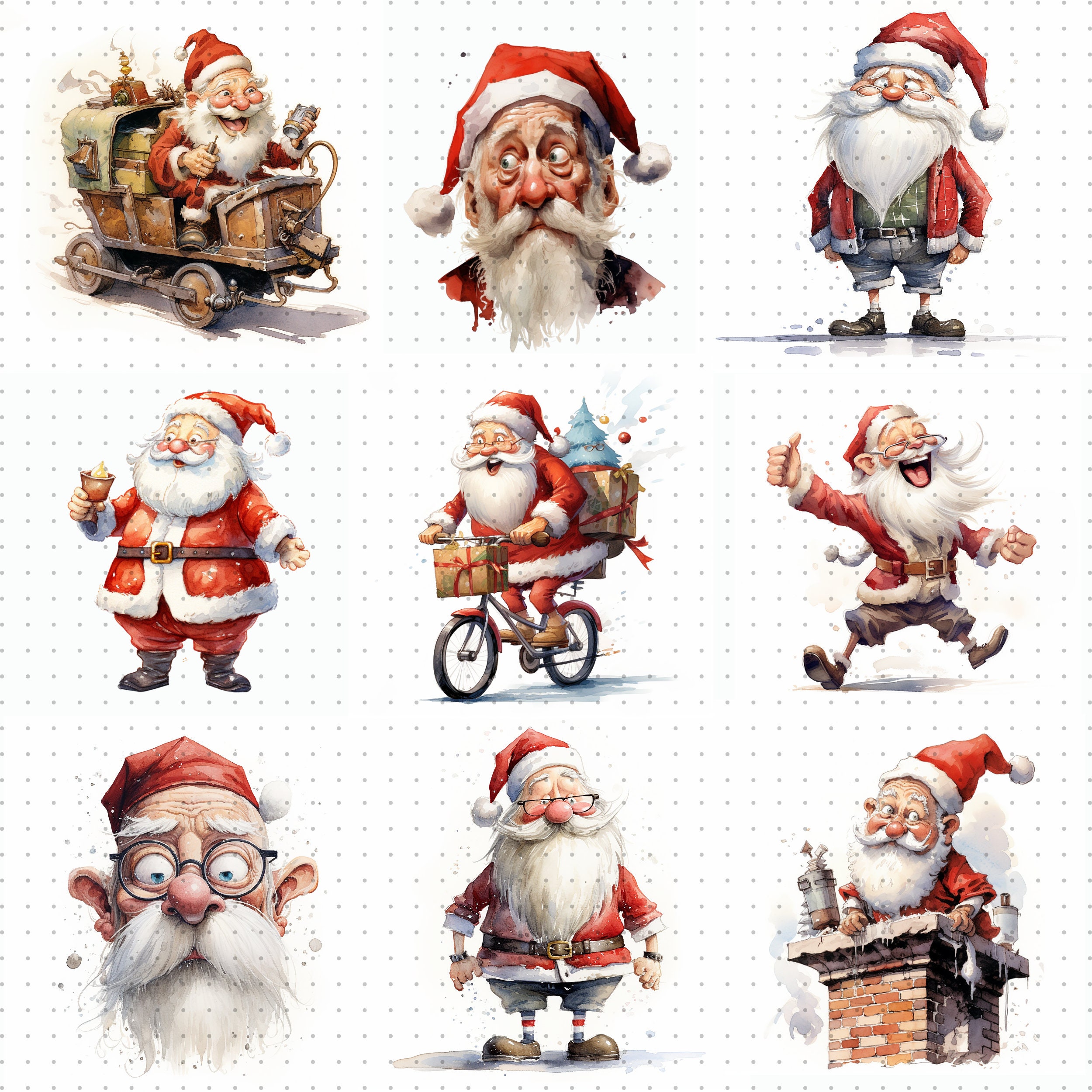 20 Funny and Cute Christmas Santa Claus PNG Clipart Bundle Watercolor ...