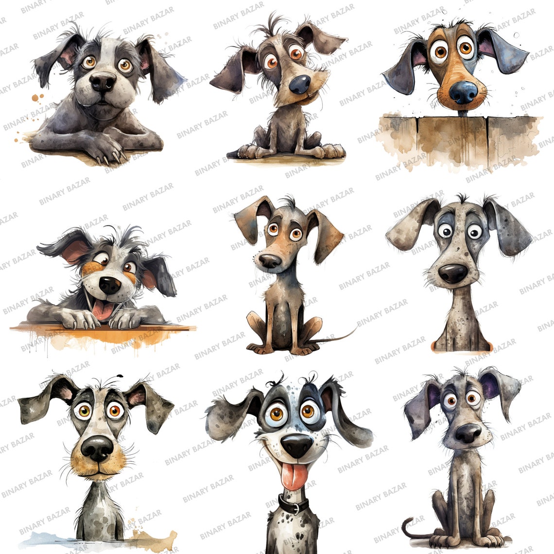 40 Funny and Cute Dog Clipart PNG Bundle Watercolor Quirky Dogs Puppy ...
