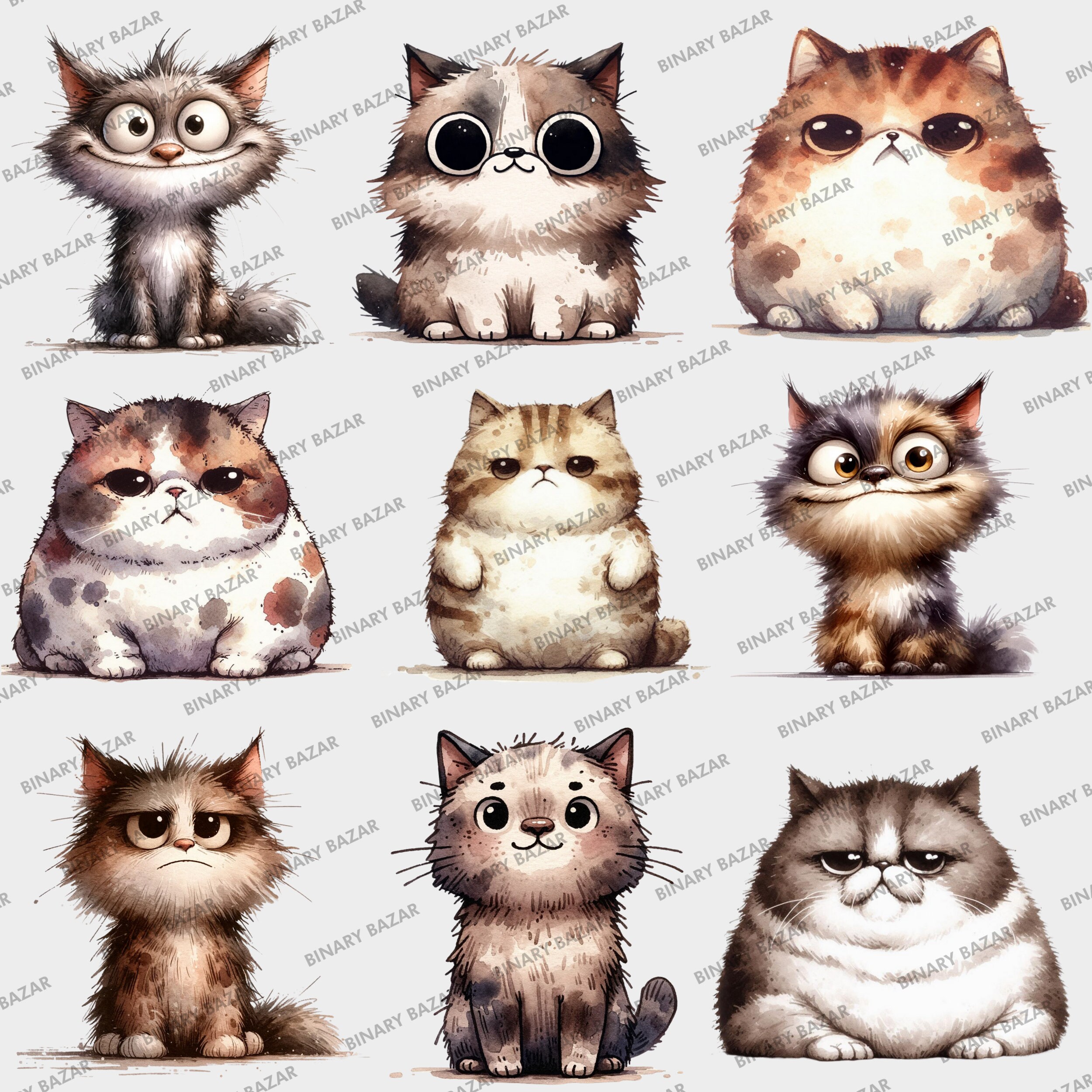 Watercolor Cat & Dog Clipart Bundle: 100+ Funny Animal Pngs (digital ...