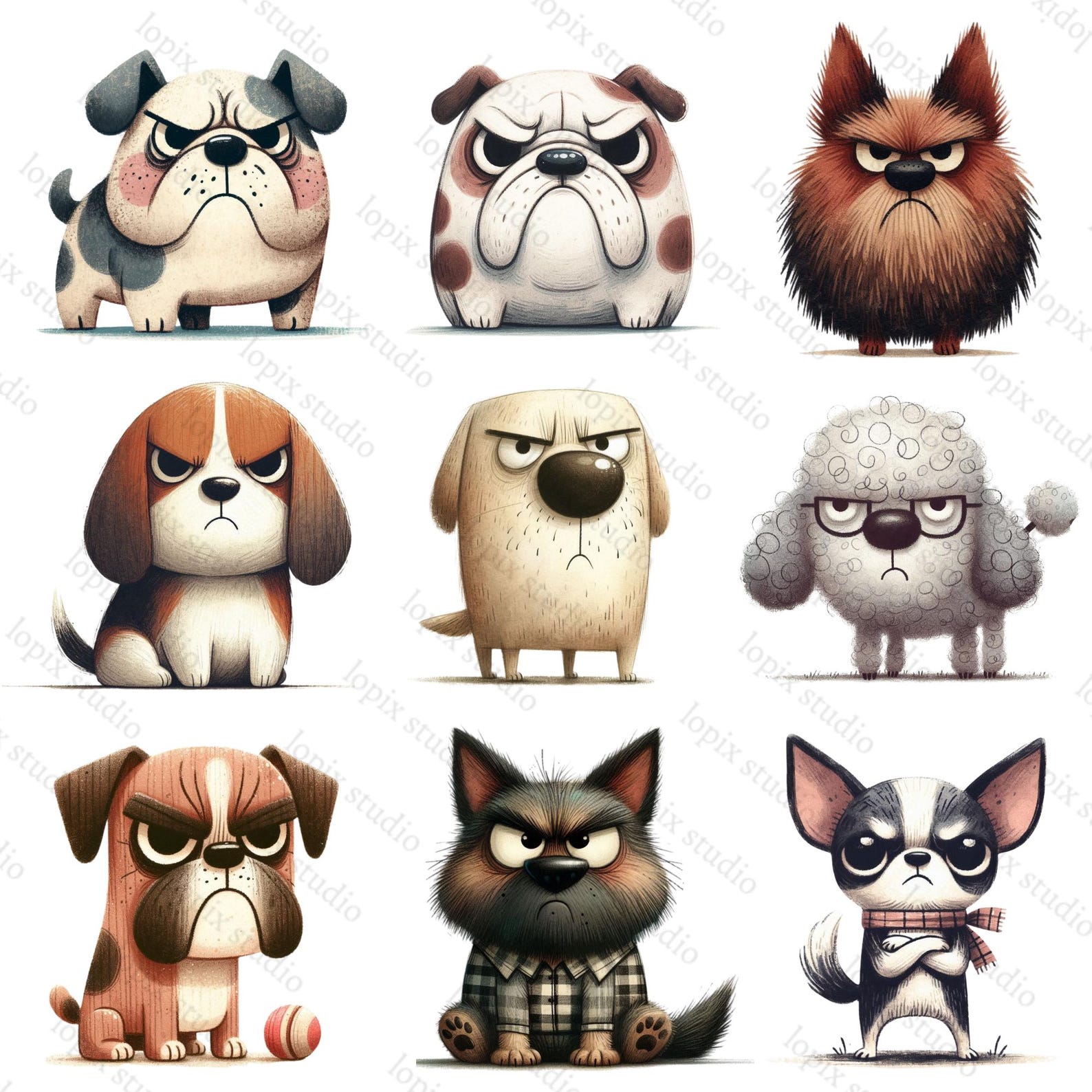 Grumpy Dogs PNG Clipart Bundle: Funny Canine Art (digital Download Set ...