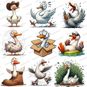 Cute Funny and Silly Goose Clipart PNG Bundle Watercolor Quirky Duck ...
