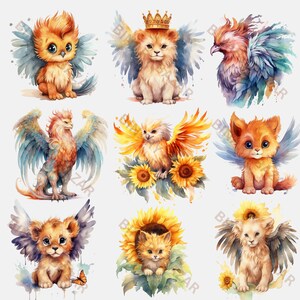 Cute Griffins Mythical Creature Clipart PNG Bundle - 26 Watercolor ...