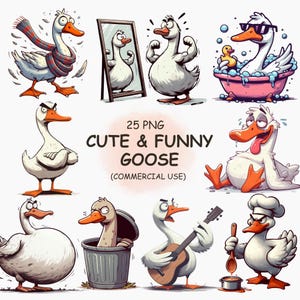 Cute Funny and Silly Goose Clipart PNG Bundle Watercolor Quirky Duck ...