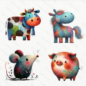Whimsical Animals Clipart PNG Bundle: Watercolor Pet Graphics (digital ...
