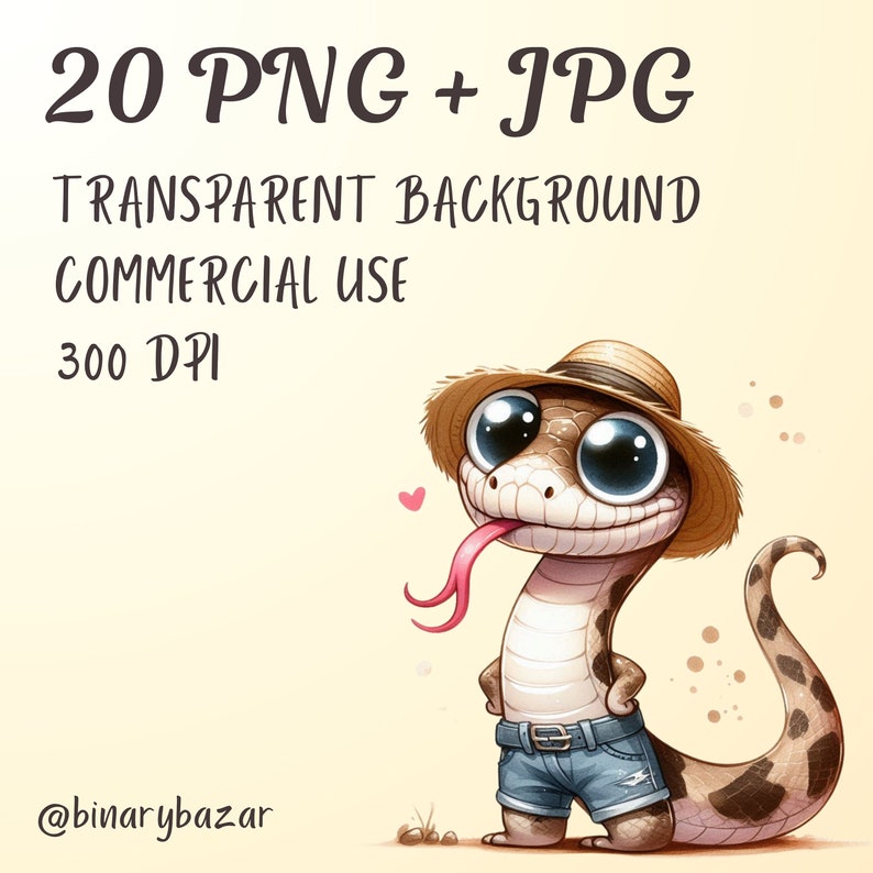 Cute & Funny Anaconda Snake Clipart PNG Bundle 20 Watercolor Anaconda ...