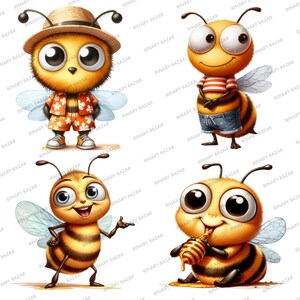 Funny and Cute Honey Bee Clipart JPG+PNG Bundle - 20 Watercolor Quirky ...