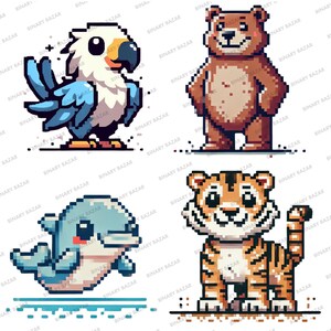 Pixel Art Animals Clipart: 45 PNG Images, Commercial Use (digital ...