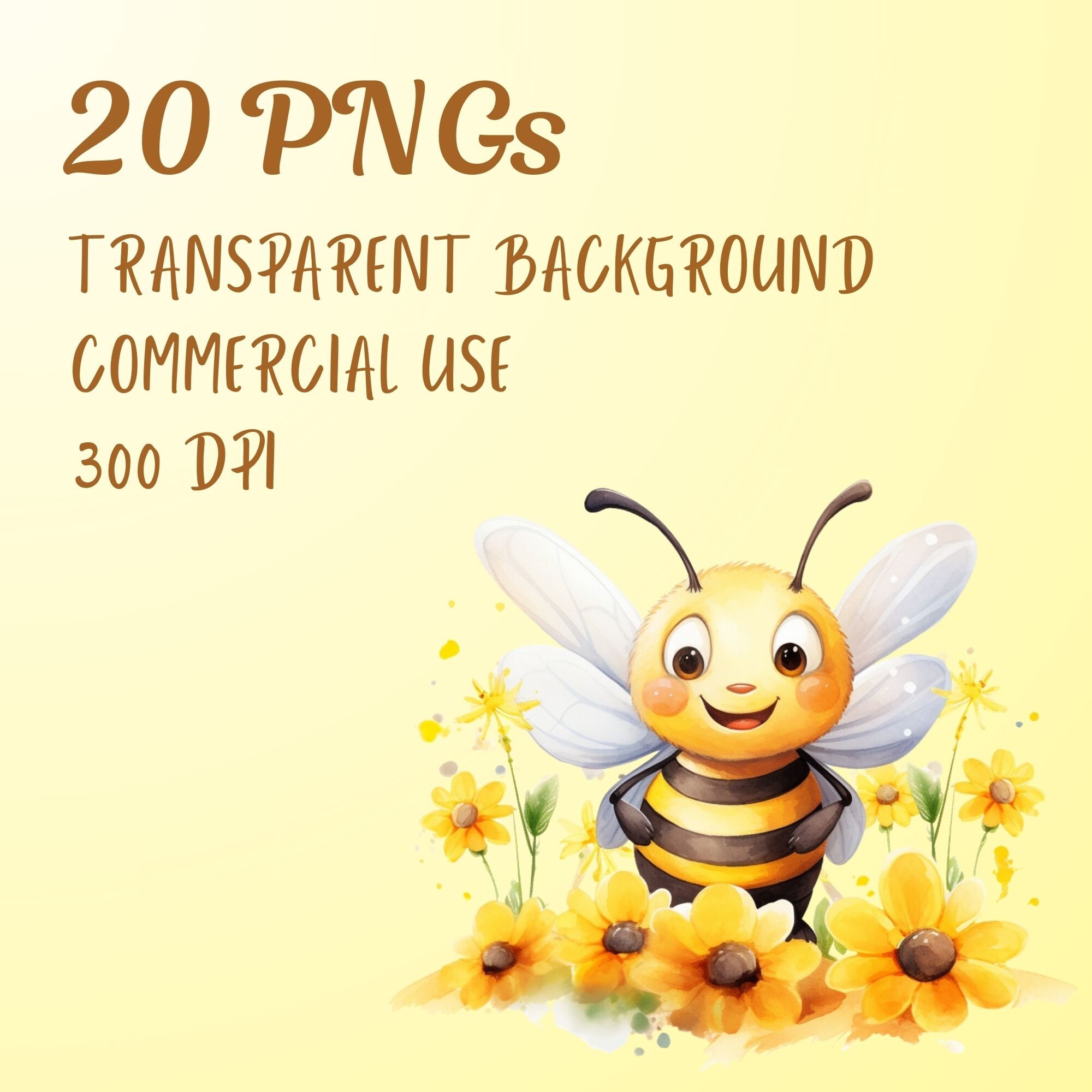 Funny and Cute Cartoon Honey Bee Clipart PNG Bundle 20 Watercolor Bee ...