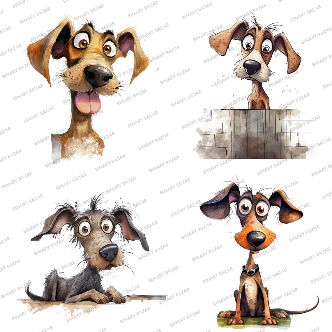 40 Funny and Cute Dog Clipart PNG Bundle Watercolor Quirky Dogs Puppy ...