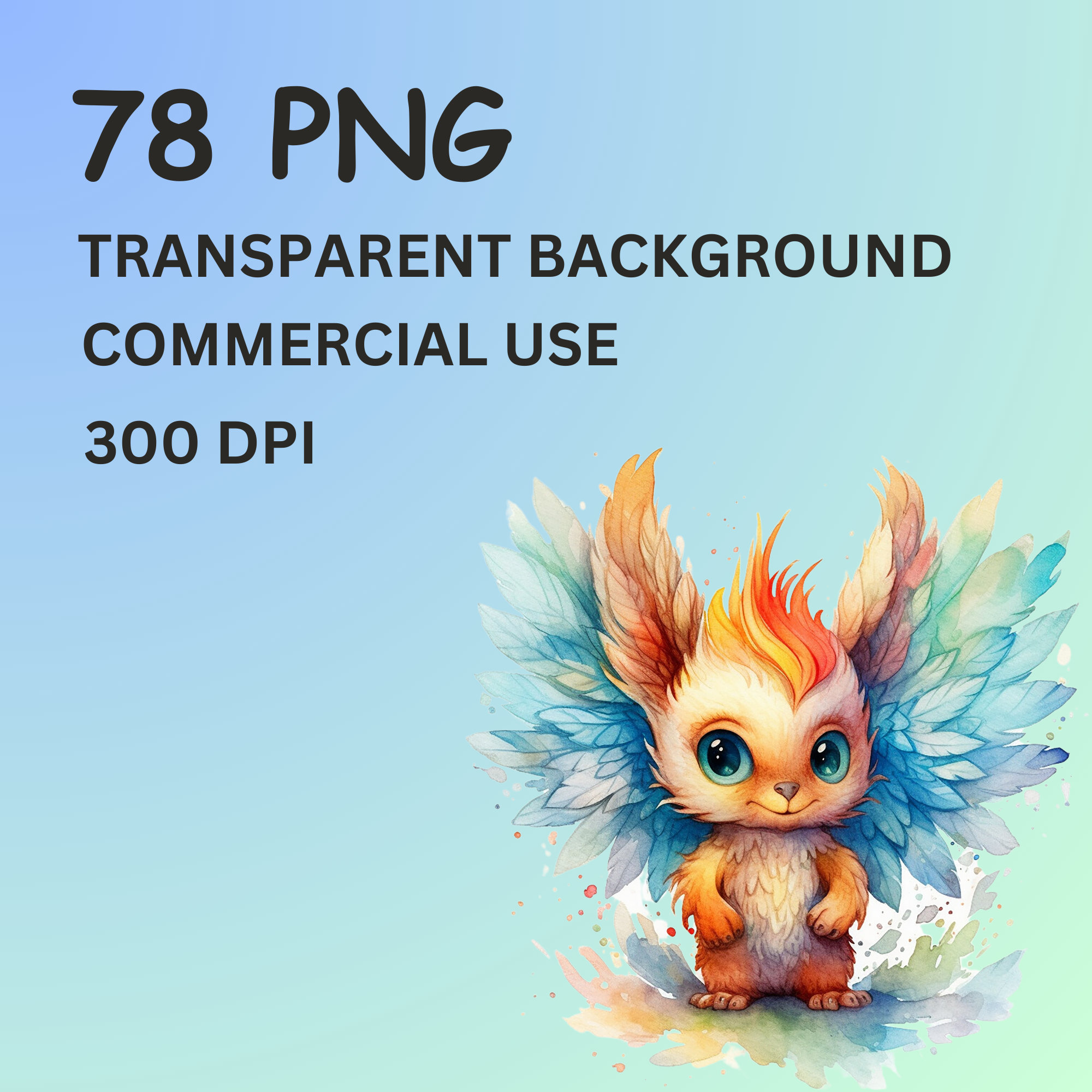 Watercolor Mythical Creatures Clipart: 78 Fantasy Animals PNG (digital ...