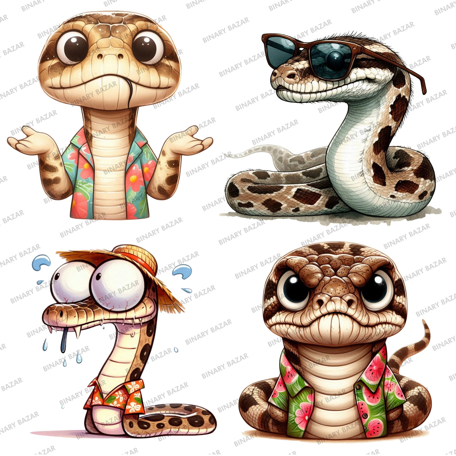Cute & Funny Anaconda Snake Clipart PNG Bundle 20 Watercolor Anaconda ...