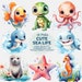 Cute Sea Life Creatures Clipart PNG Bundle 18 Watercolor Ocean Under ...