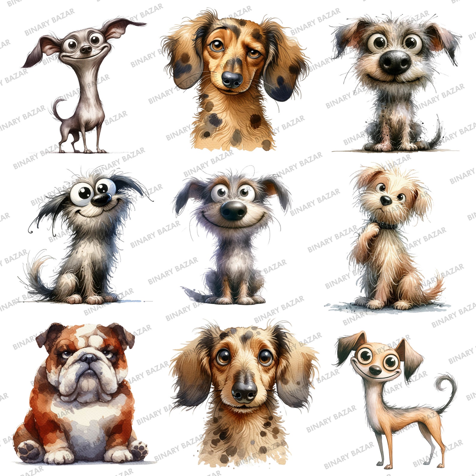Funny and Cute Dog Clipart PNG Bundle 44 Watercolor Quirky Dogs Puppy ...