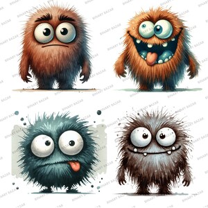 Cute and Funny Monster Clipart PNG Bundle 26 Watercolor Quirky Monster ...