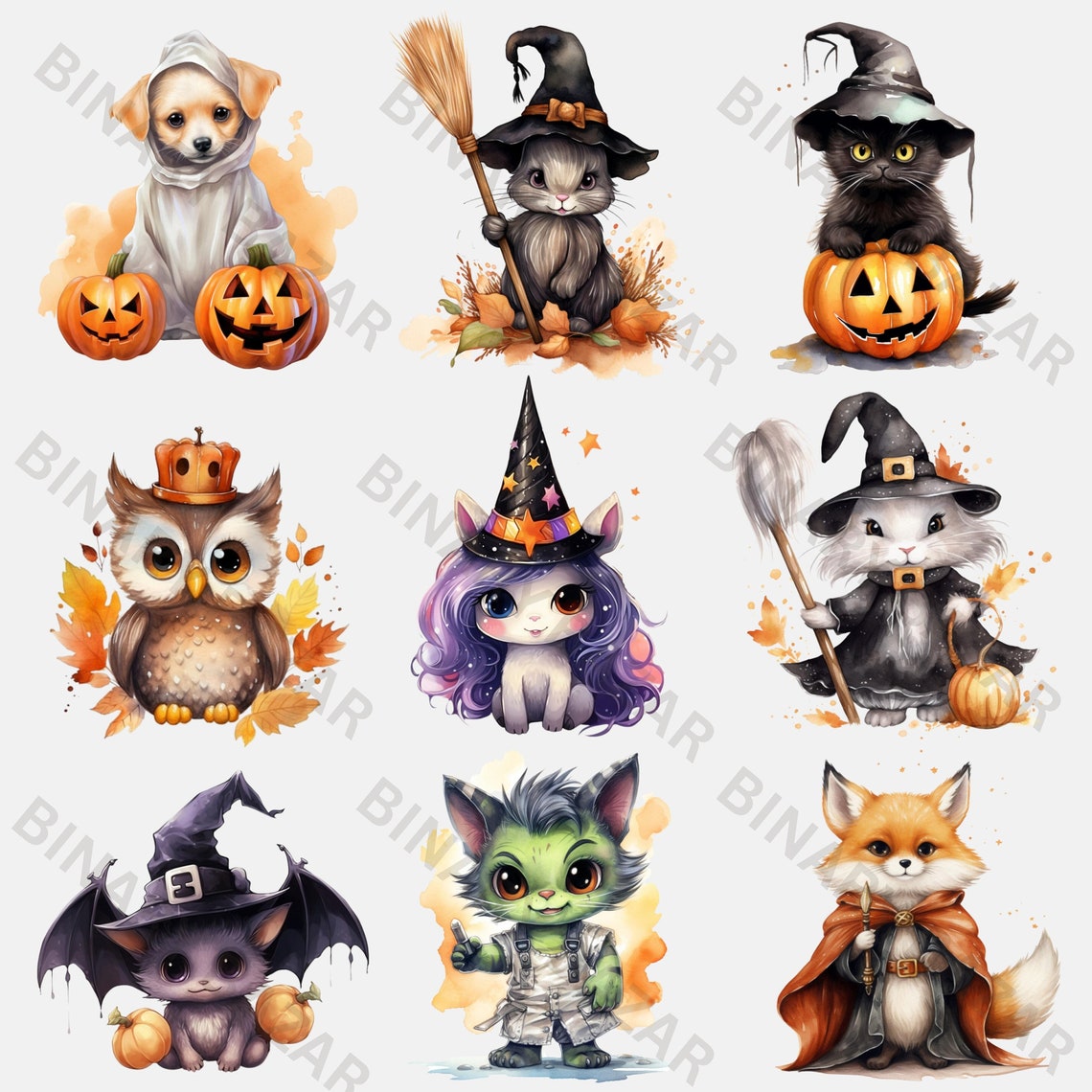Cute Halloween Animals Clipart Kawaii PNG, Adorable Kids Graphics, Cute ...