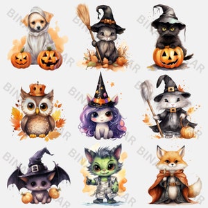Cute Halloween Animals Clipart Kawaii PNG, Adorable Kids Graphics, Cute ...