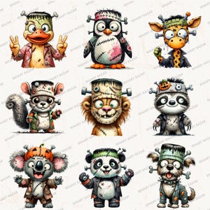 Frankenstein Animals Clipart: Funny Halloween Monster PNG (digital ...