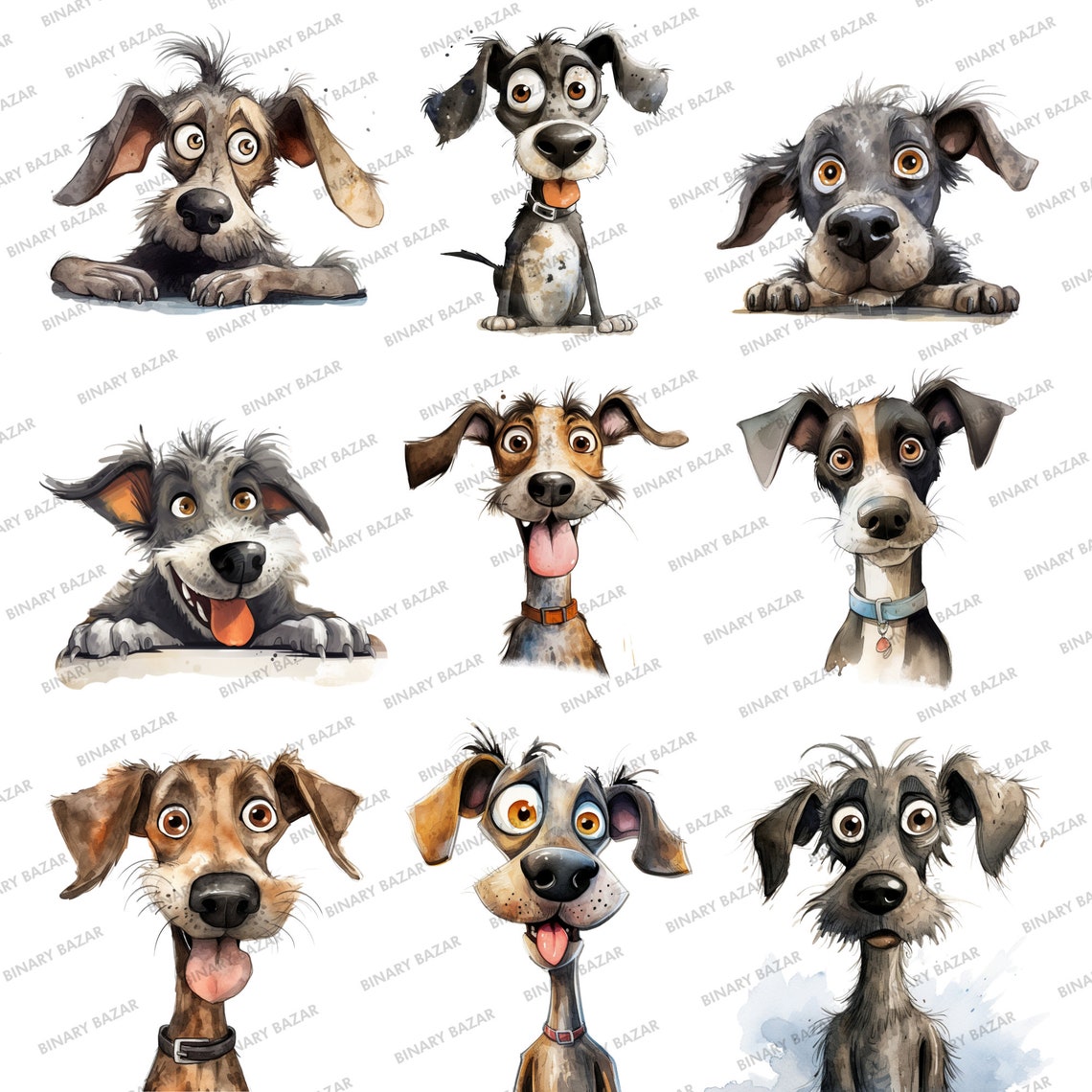 40 Funny and Cute Dog Clipart PNG Bundle Watercolor Quirky Dogs Puppy ...