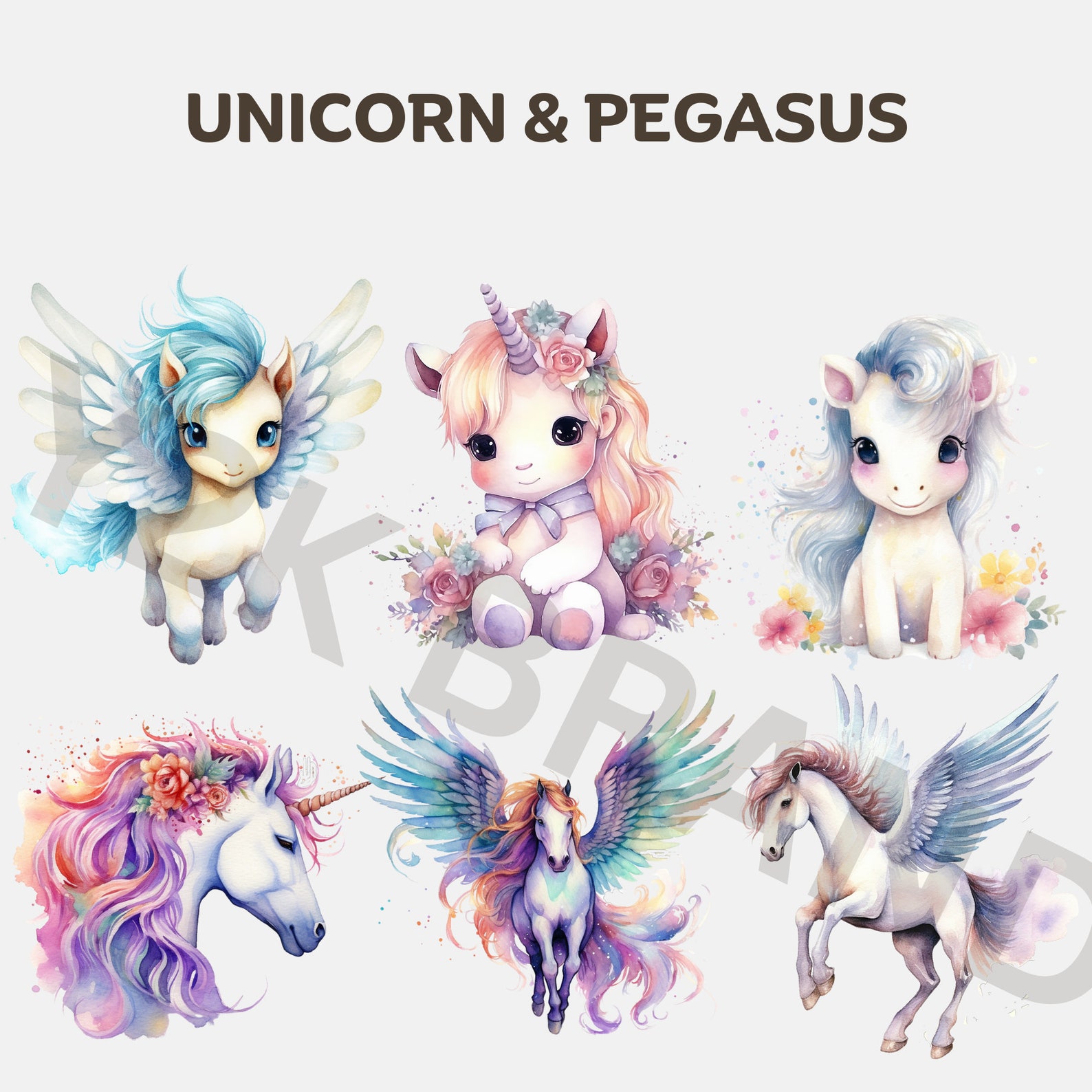 Watercolor Mythical Creatures Clipart: 78 Fantasy Animals PNG (digital ...