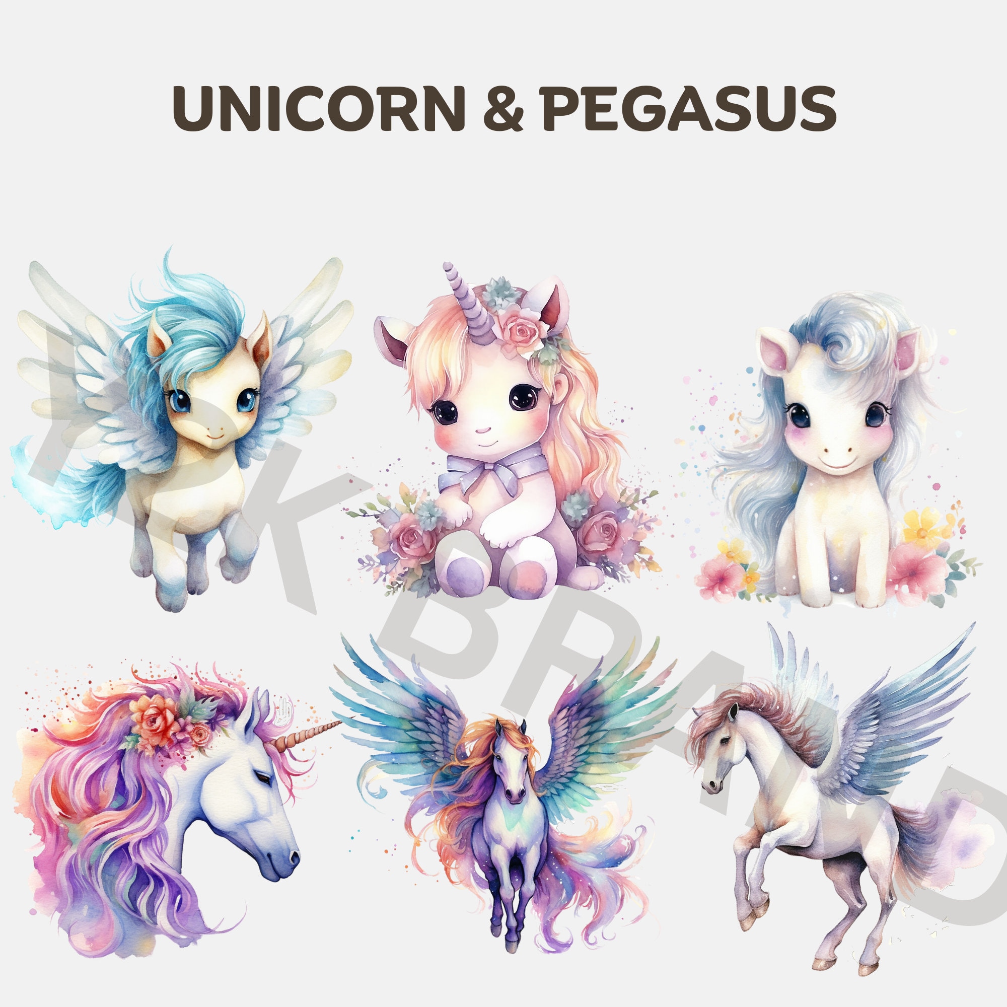 Watercolor Mythical Creatures Clipart: 78 Fantasy Animals PNG (digital ...