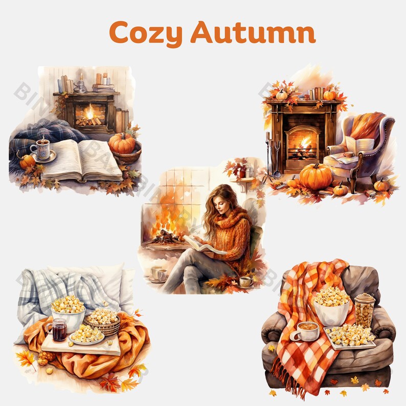 80 Fall Thanksgiving Clipart PNG Bundle Watercolor Cozy Autumn Pumpkin ...
