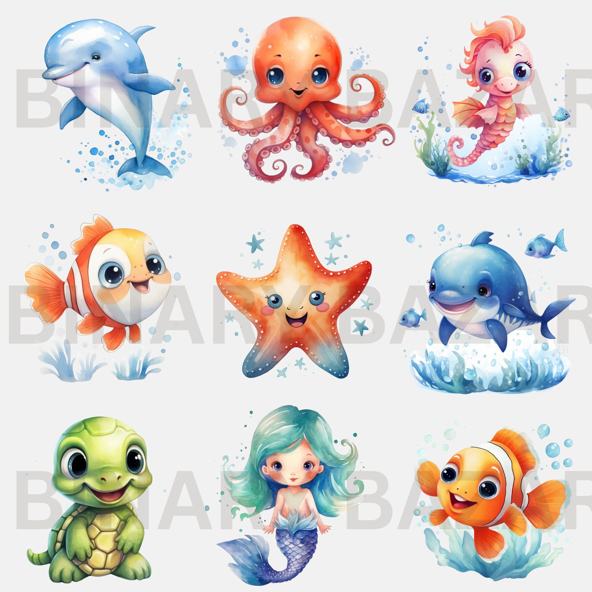 Cute Sea Animals Clipart Ocean Clipart, Under the Sea Life PNG ...