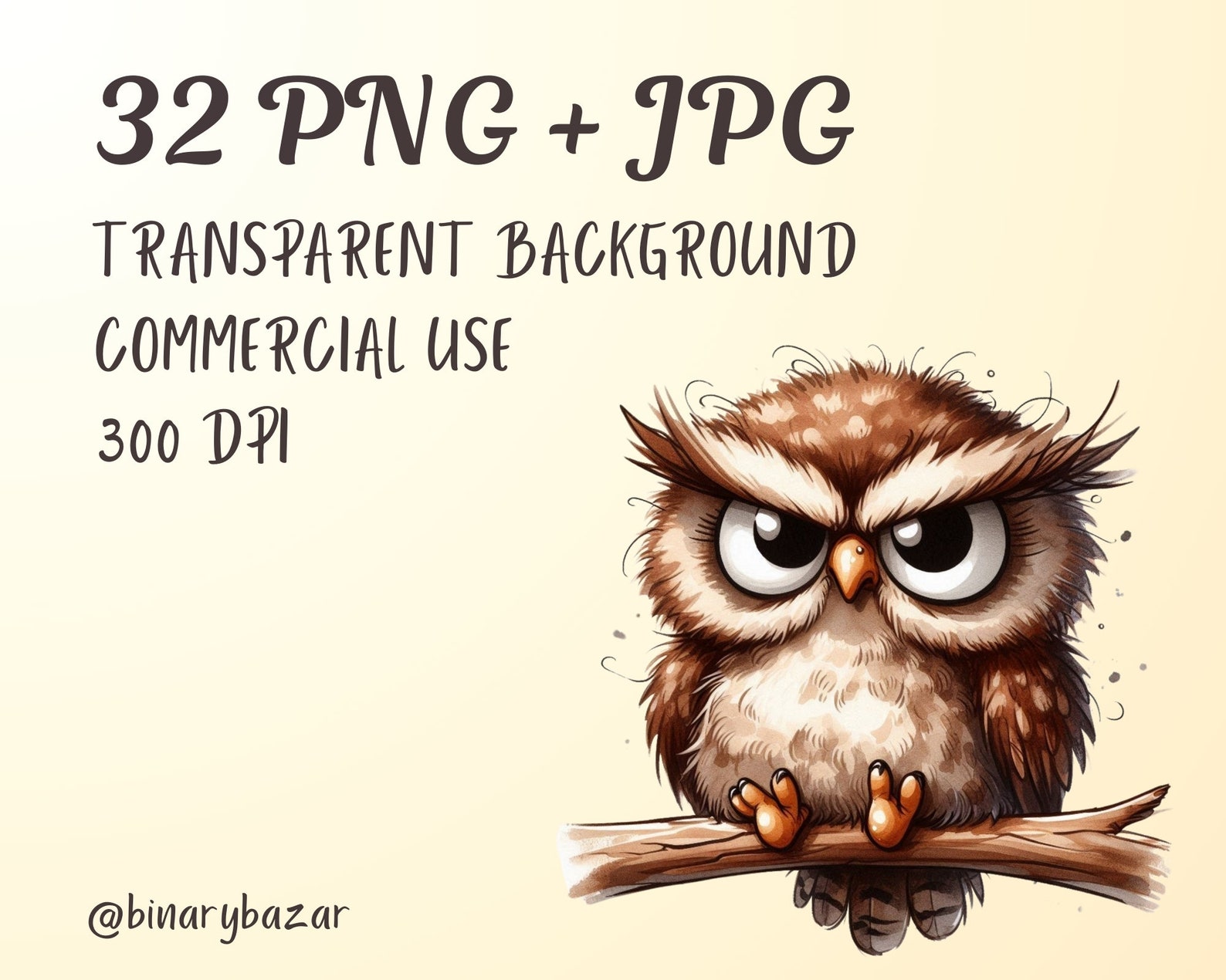 Watercolor Owl Clipart Bundle: 32 Funny Quirky Bird PNG JPG (commercial ...