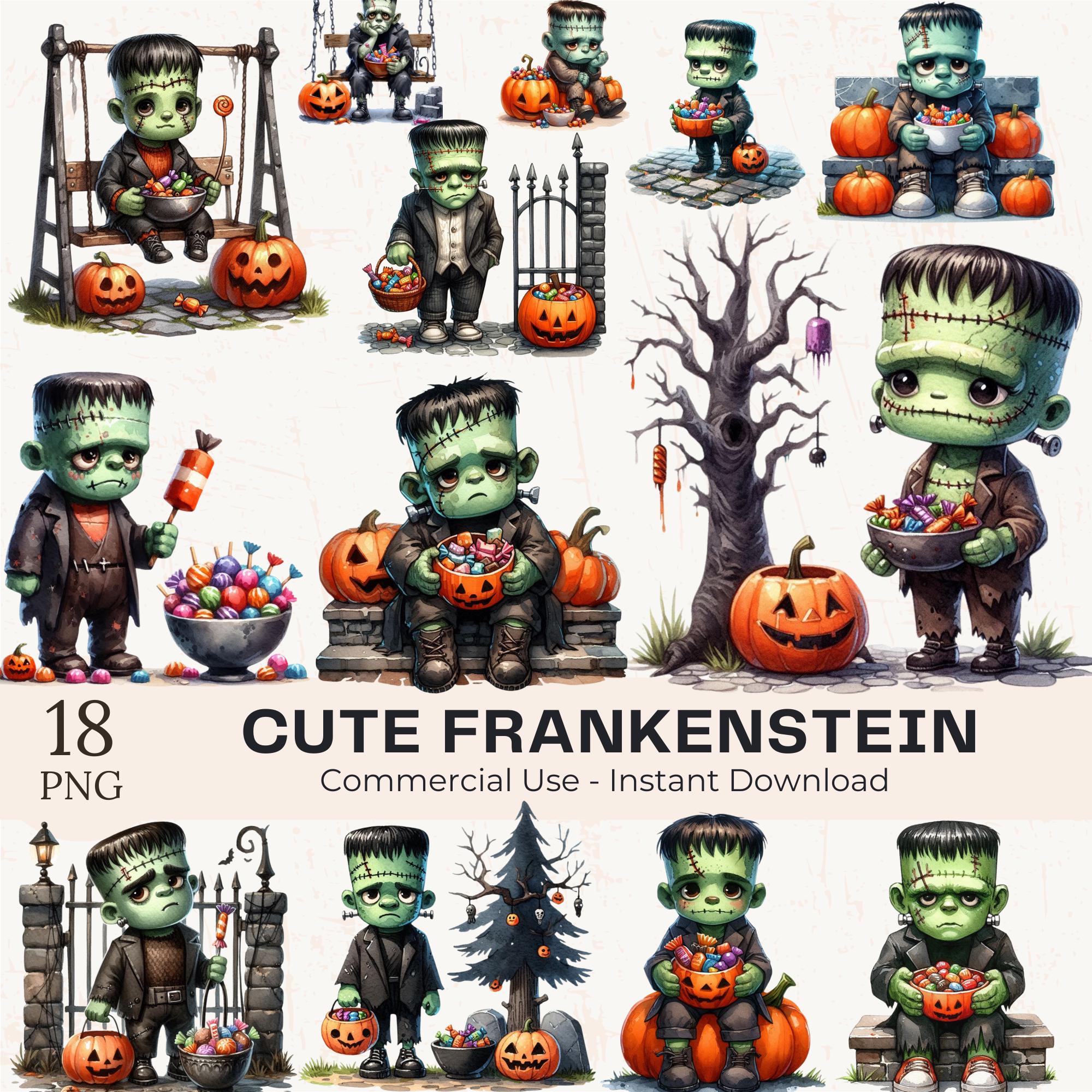 18 Watercolor Frankenstein Clipart – Halloween Monster PNG Bundle ...