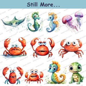 200+ Cute & Funny Sea Life World and Ocean Animals Clipart PNG Bundle ...
