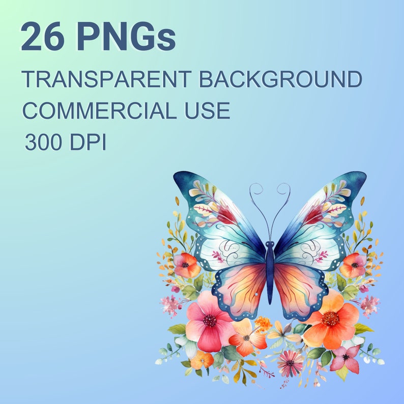 Watercolor Colorful Butterfly PNG Clipart Bundle Pastel Rainbow ...