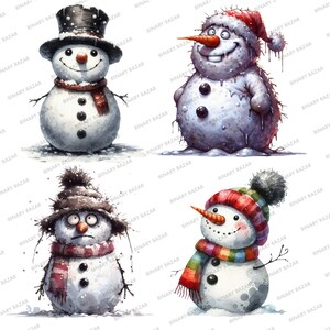 26 Cute Funny Snowman Clipart PNG Bundle Watercolor Quirky Winter Snow ...