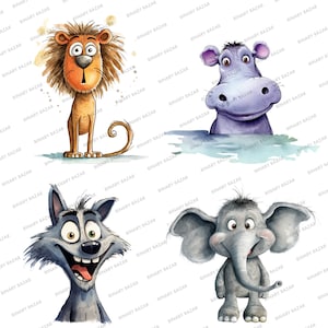 56 Funny & Cute Wild Animals Clipart PNG Bundle - Watercolor Safari ...