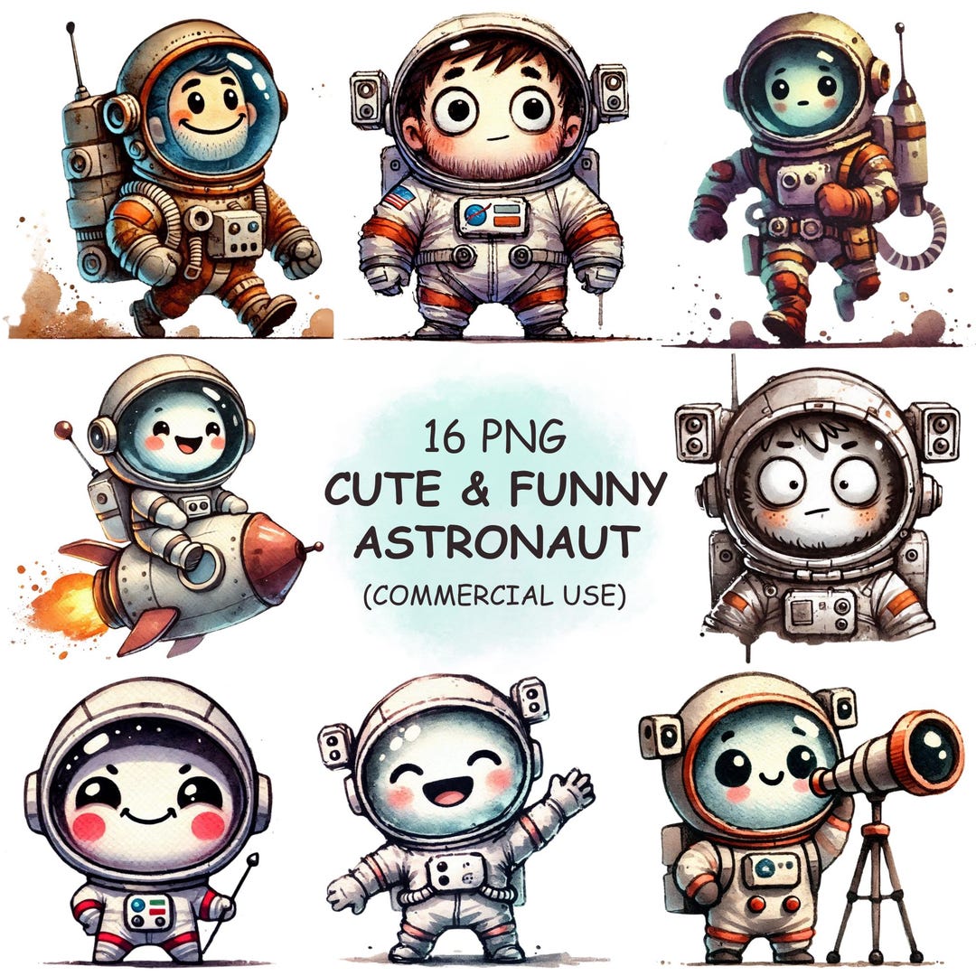 16 Cute & Funny Astronaut Kids Clipart PNG - Watercolor Astranaut ...