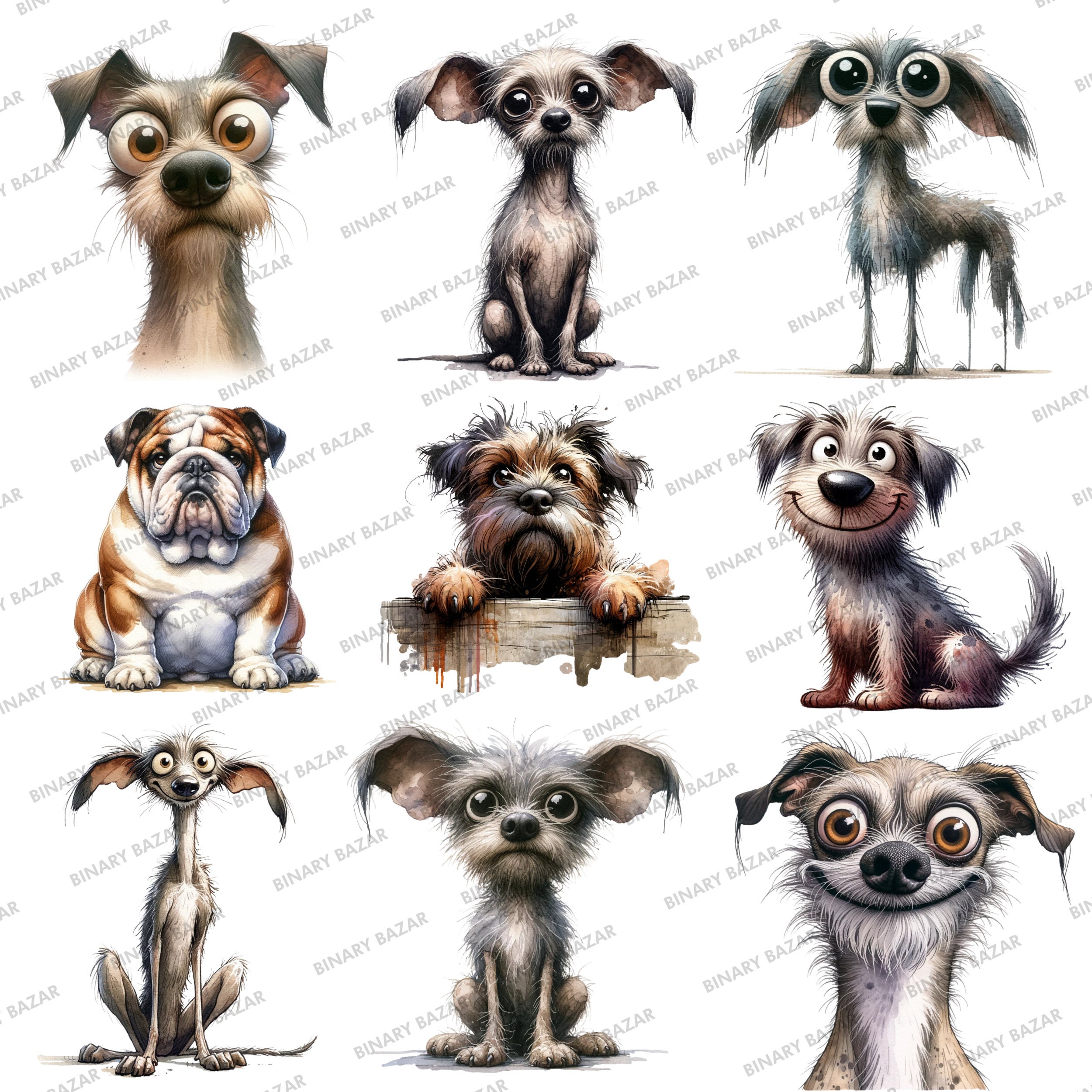 Funny and Cute Dog Clipart PNG Bundle 44 Watercolor Quirky Dogs Puppy ...