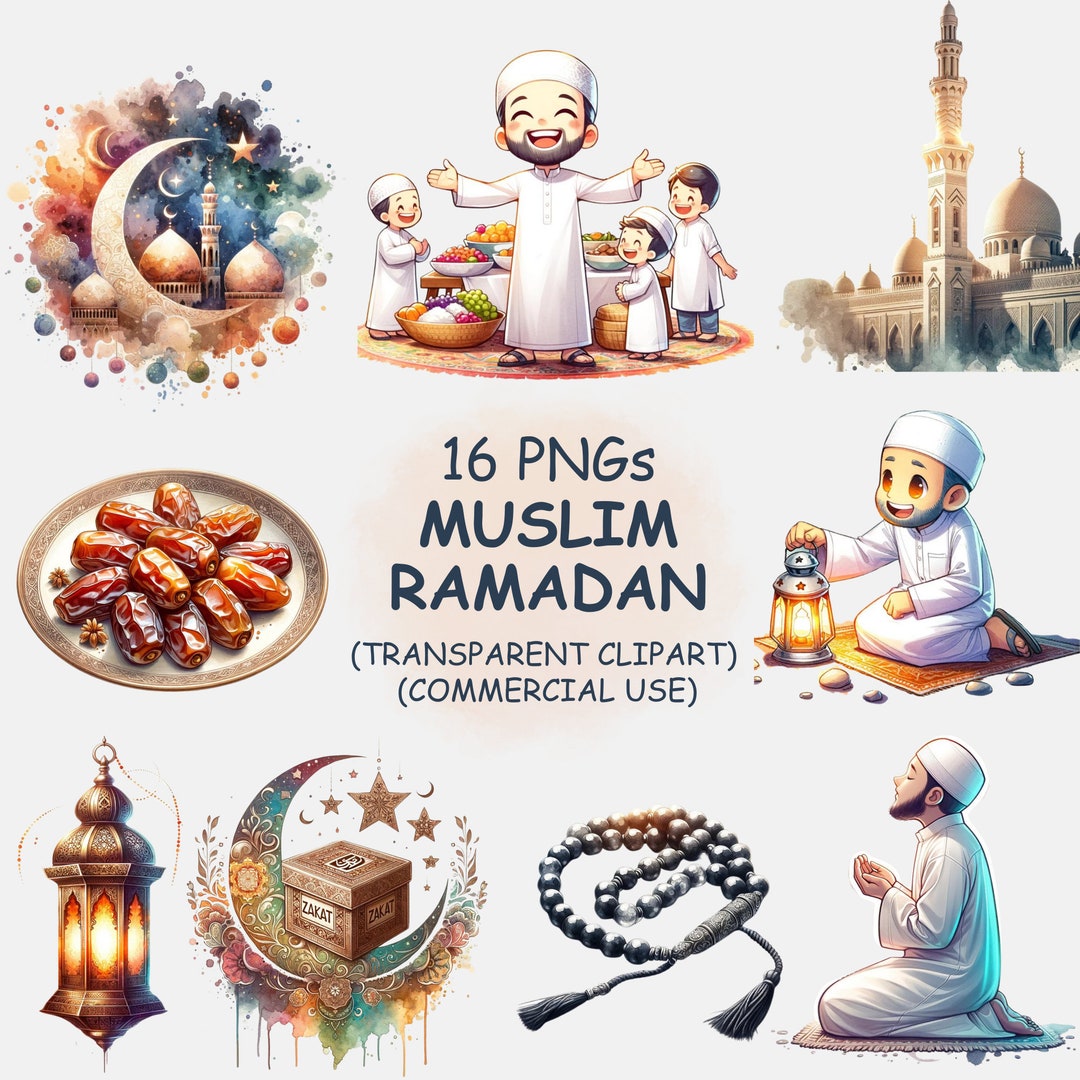 Islamic Muslim Ramadan Clipart PNG Bundle - 16 Watercolor Islam ...