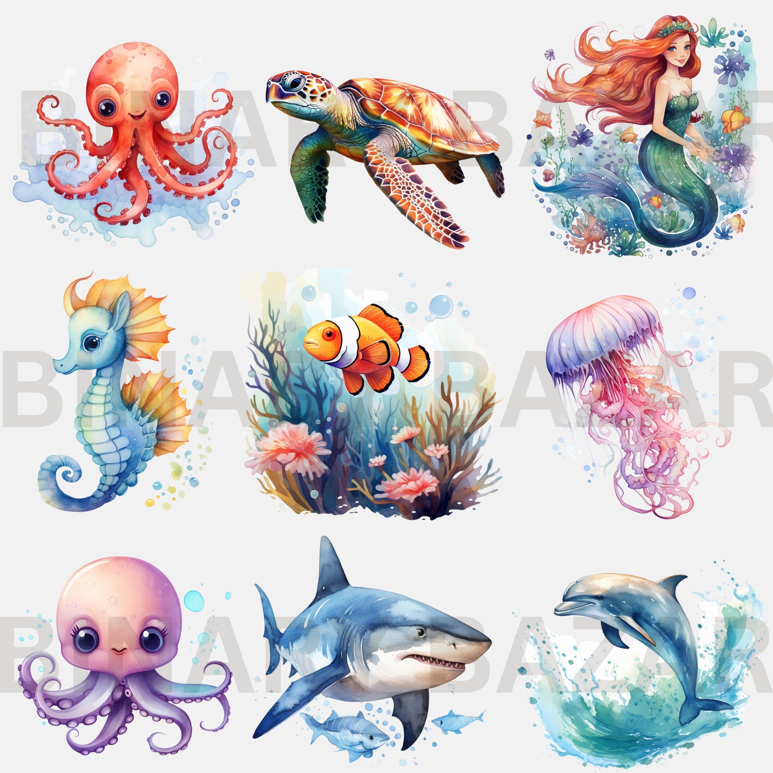 Cute Sea Animals Clipart Ocean Clipart, Under the Sea Life PNG ...