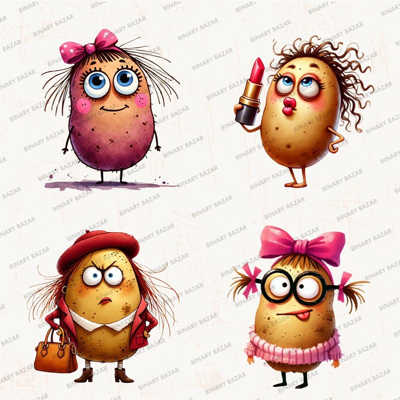 Funny Potato Girl Clipart PNG Bundle: Cartoon Ladies Digital Art ...