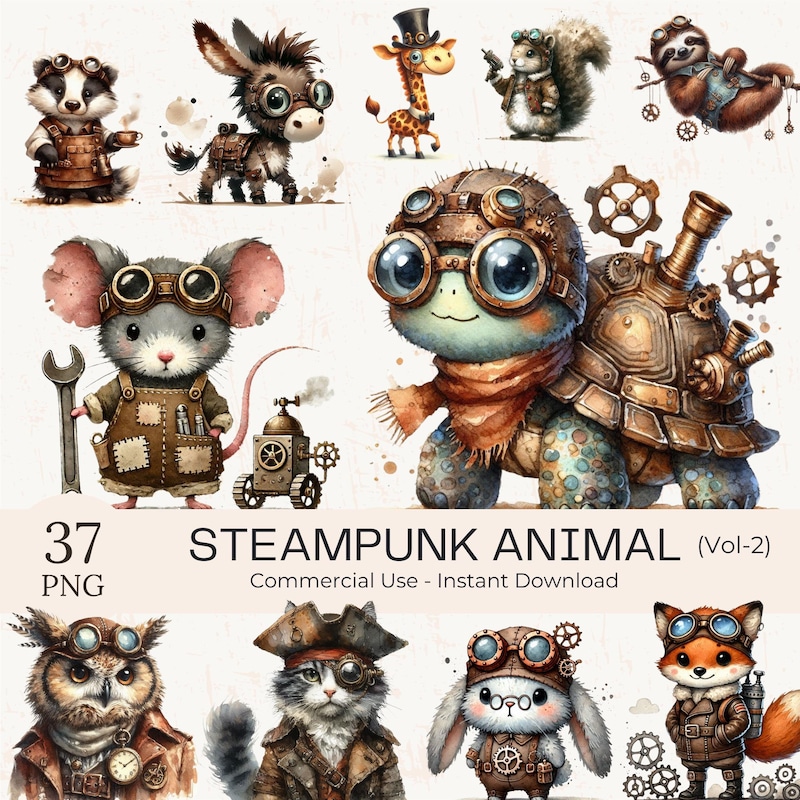 Steampunk Animal Clipart - Etsy