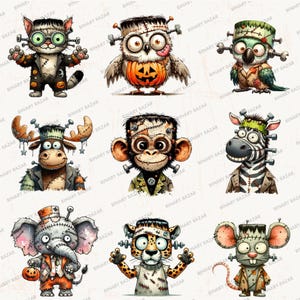 Frankenstein Animals Clipart: Funny Halloween Monster PNG (digital ...
